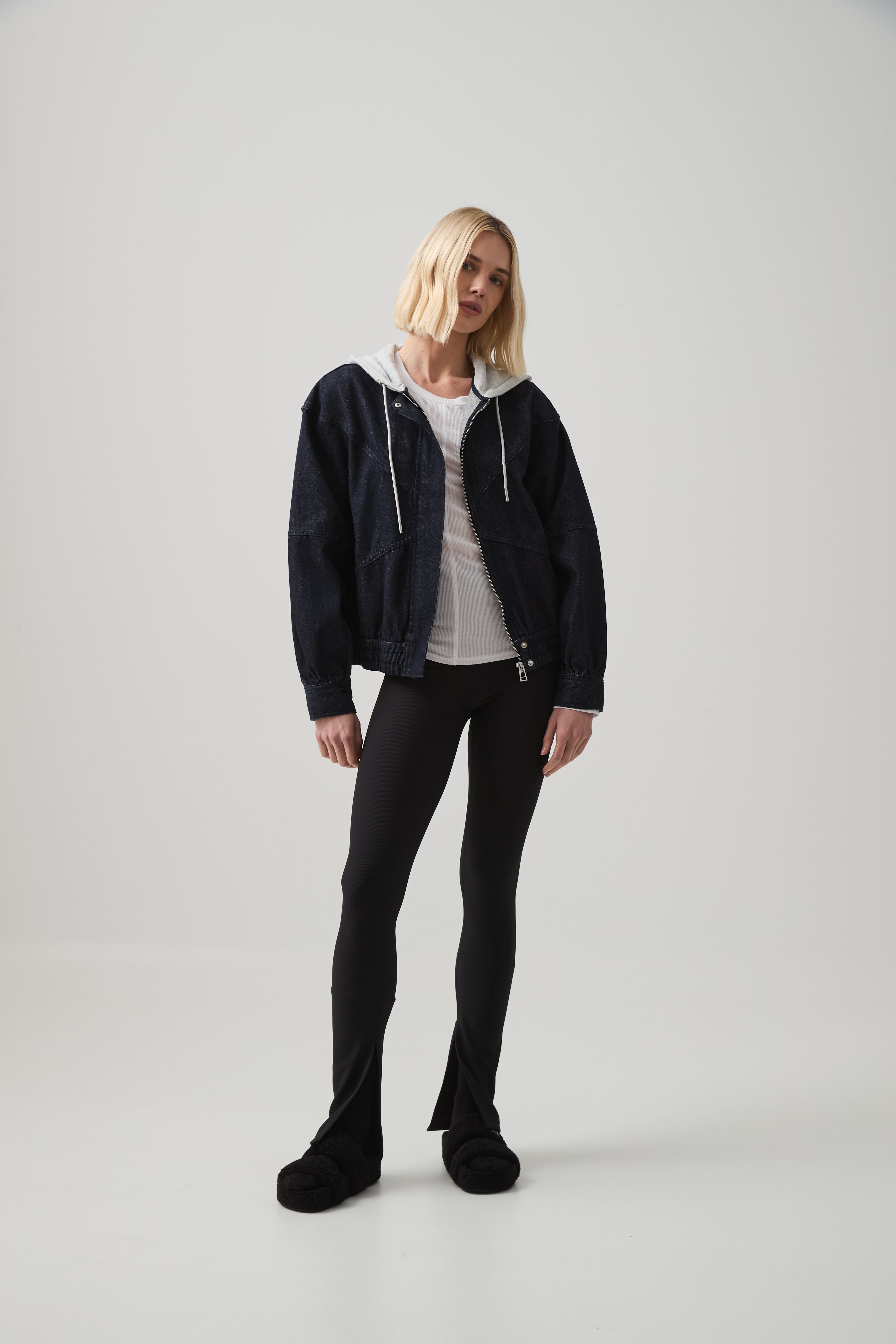 Cropped Hooded Denim Jacket | MIDNIGHT DENIM | AJE ATHLETICA – Aje AU