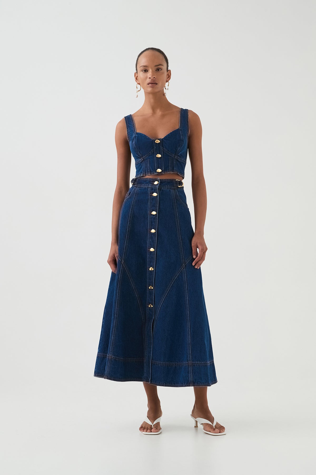 Elena Denim Cropped Bustier | Washed Indigo | Aje – Aje AU