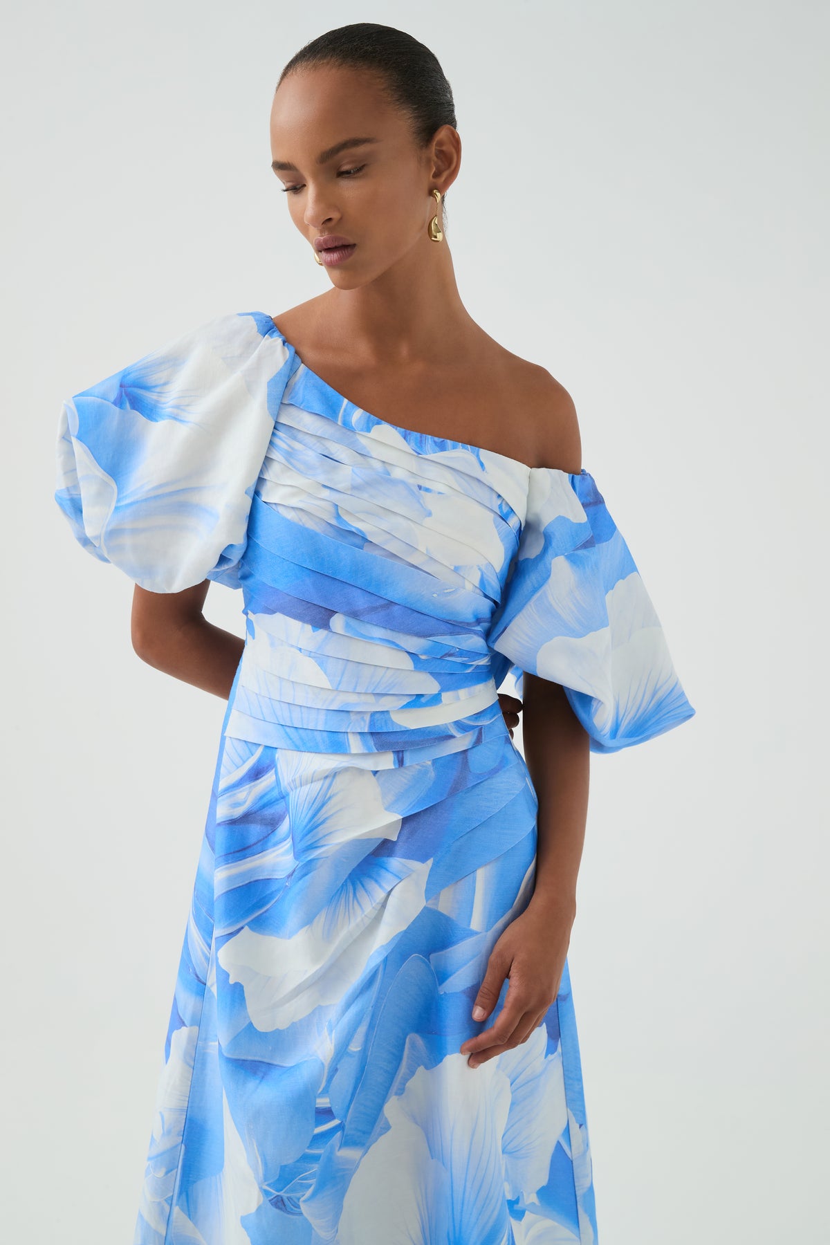 Cadence Ruched Midi Dress | Prismatic Floral Blue | Aje – Aje AU