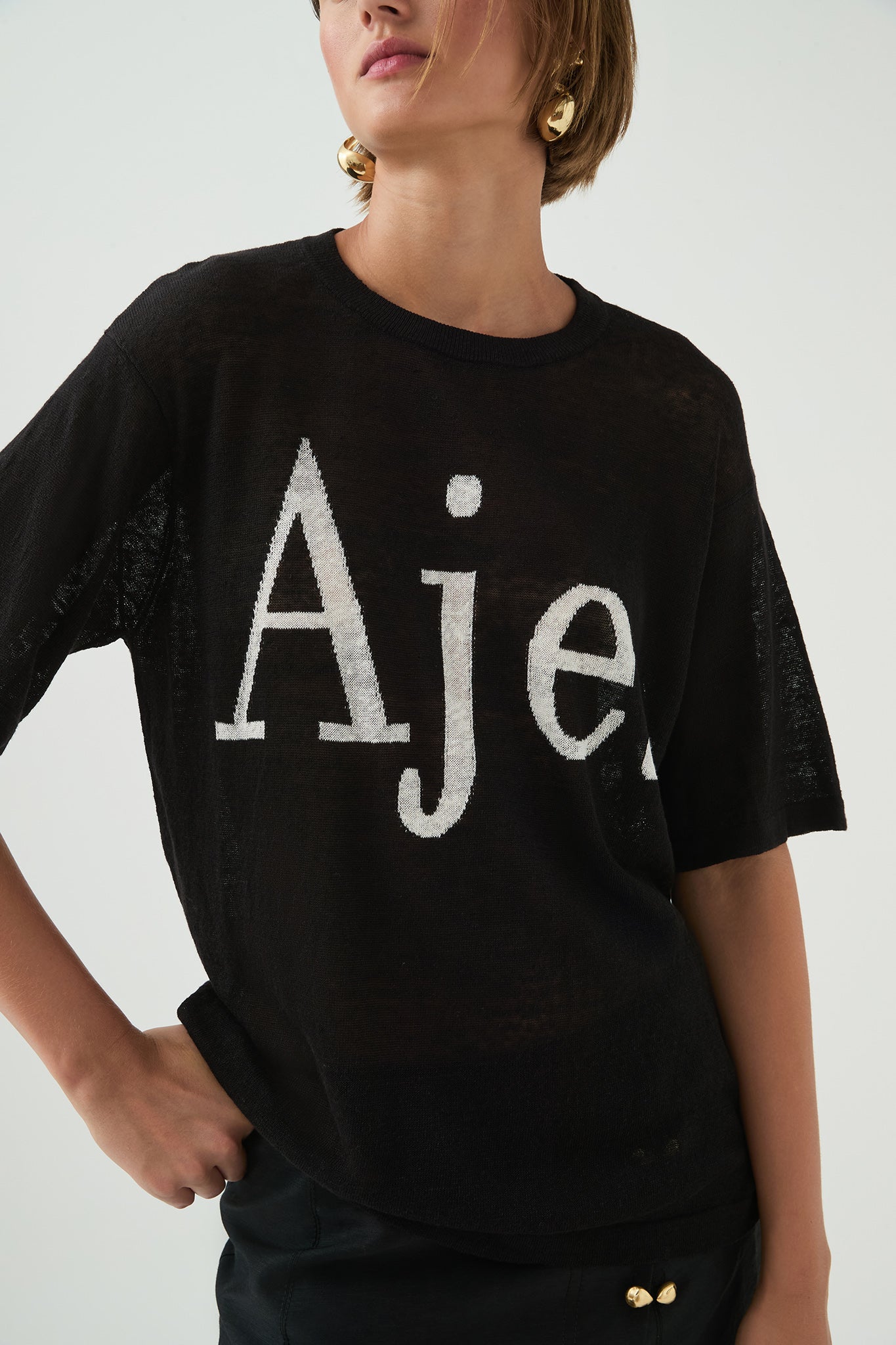 Fascinations Logo Knit Tee | Black & Ivory | Aje – Aje AU