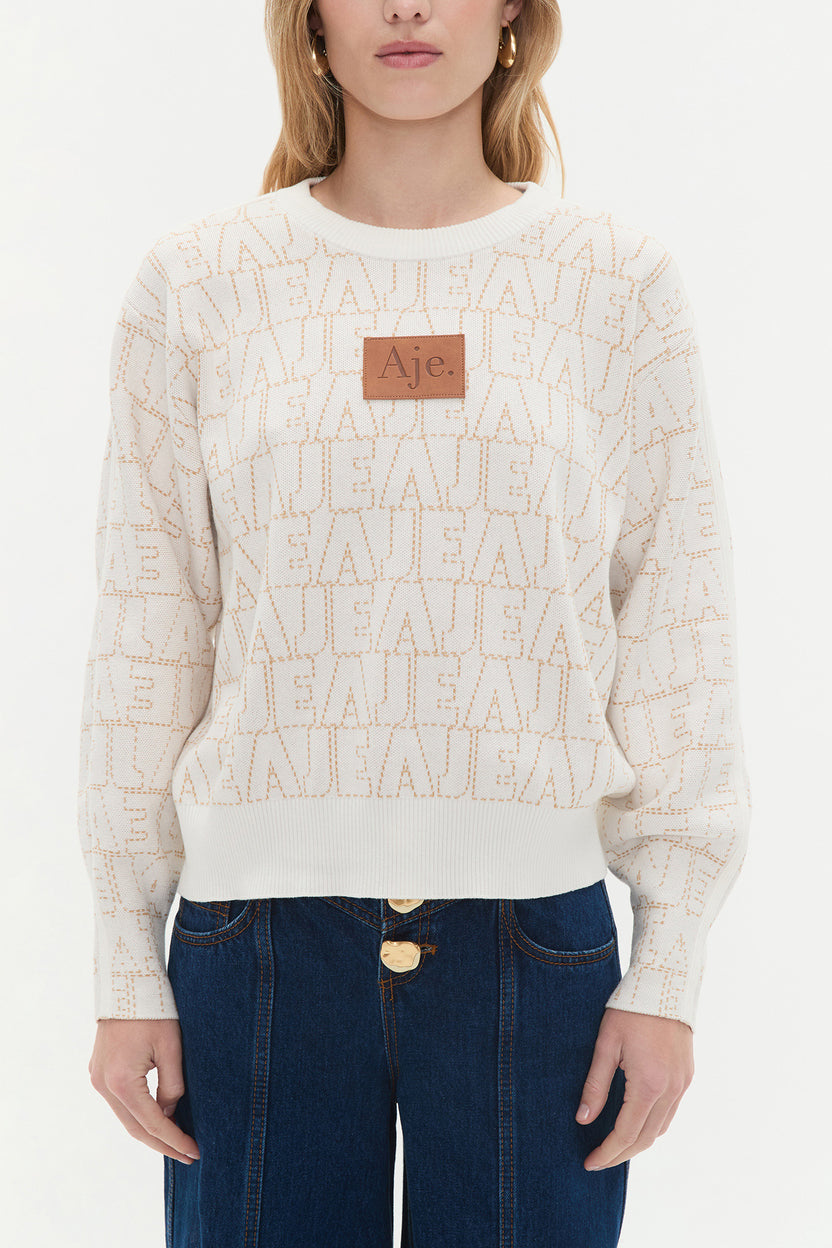 Lasa Logo Knit Jumper | Ivory & Sand | Aje – Aje AU