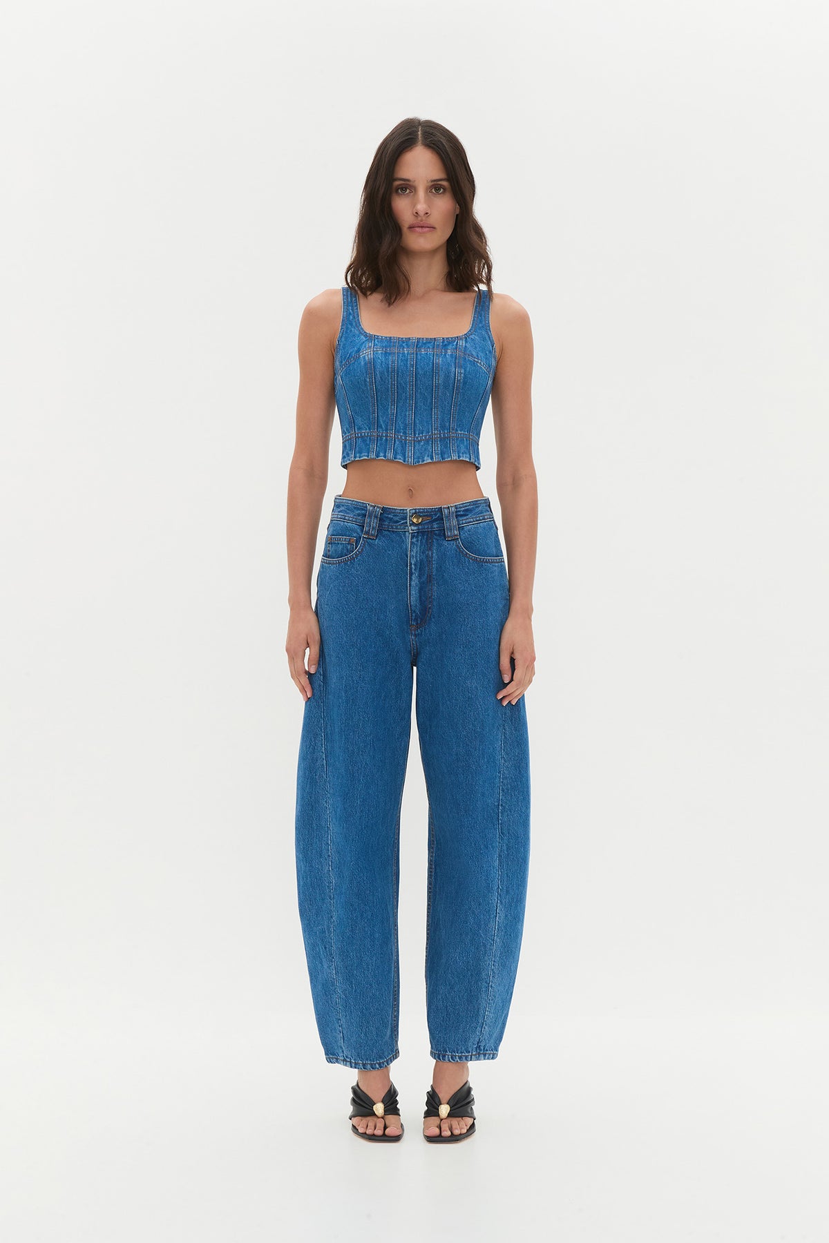 Rainer Denim Longline Bustier | Mid Wash Blue | Aje – Aje AU