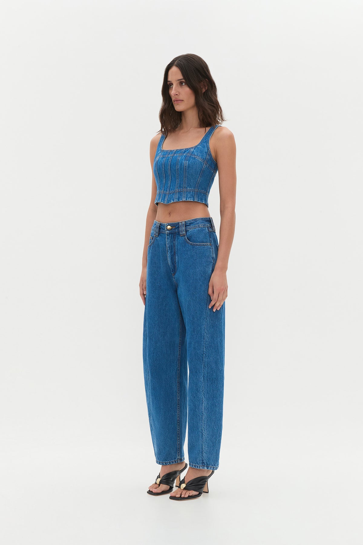 Rainer Denim Longline Bustier | Mid Wash Blue | Aje – Aje AU
