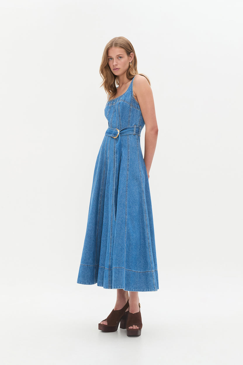 Rainer Denim Midi Dress | Mid Wash Blue | Aje – Aje AU