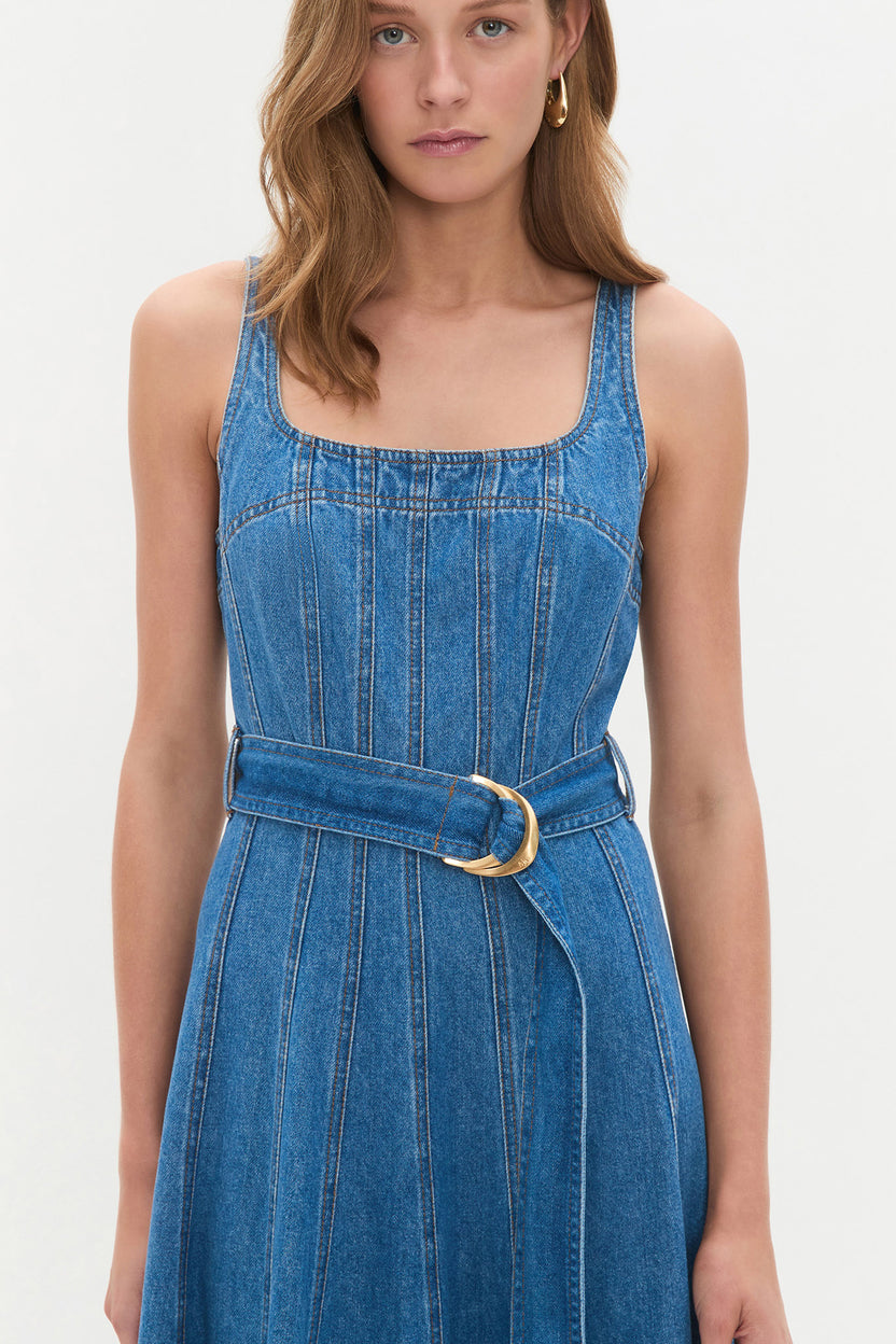 Rainer Denim Midi Dress | Mid Wash Blue | Aje – Aje AU