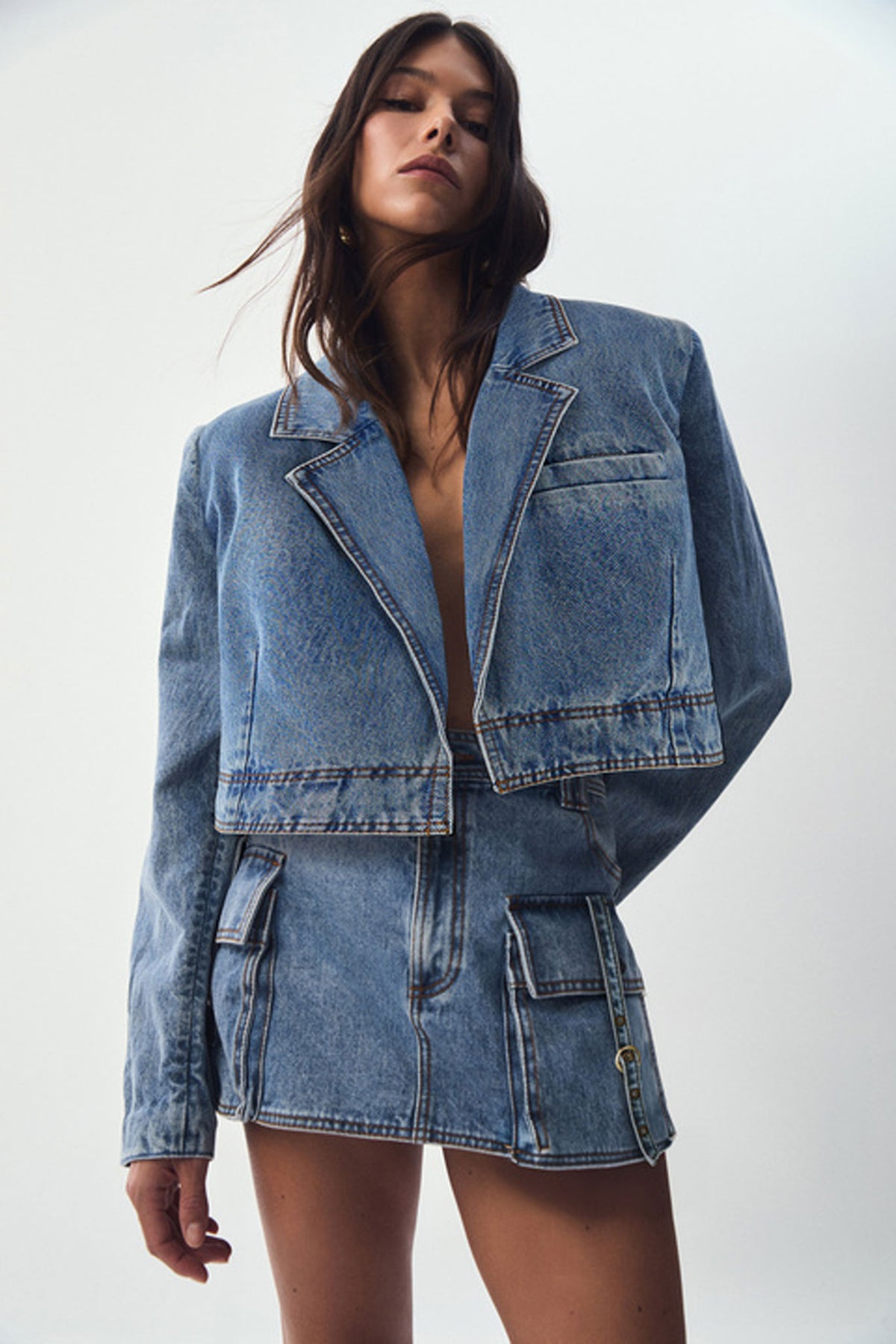 Juno Cropped Denim Blazer | Coastal Wash | Aje – Aje AU