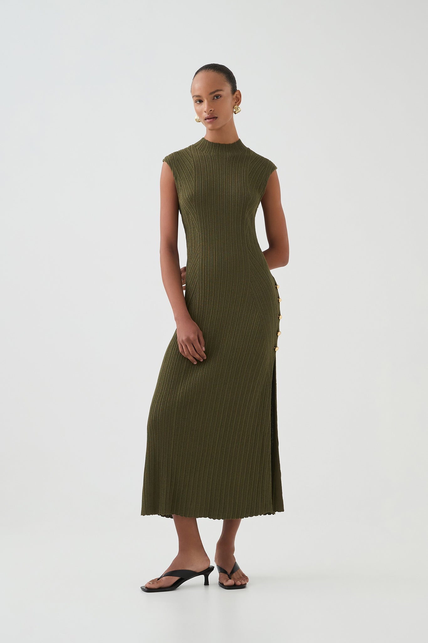 Leandra Knit Midi Dress | Metallic Khaki | Aje – Aje AU