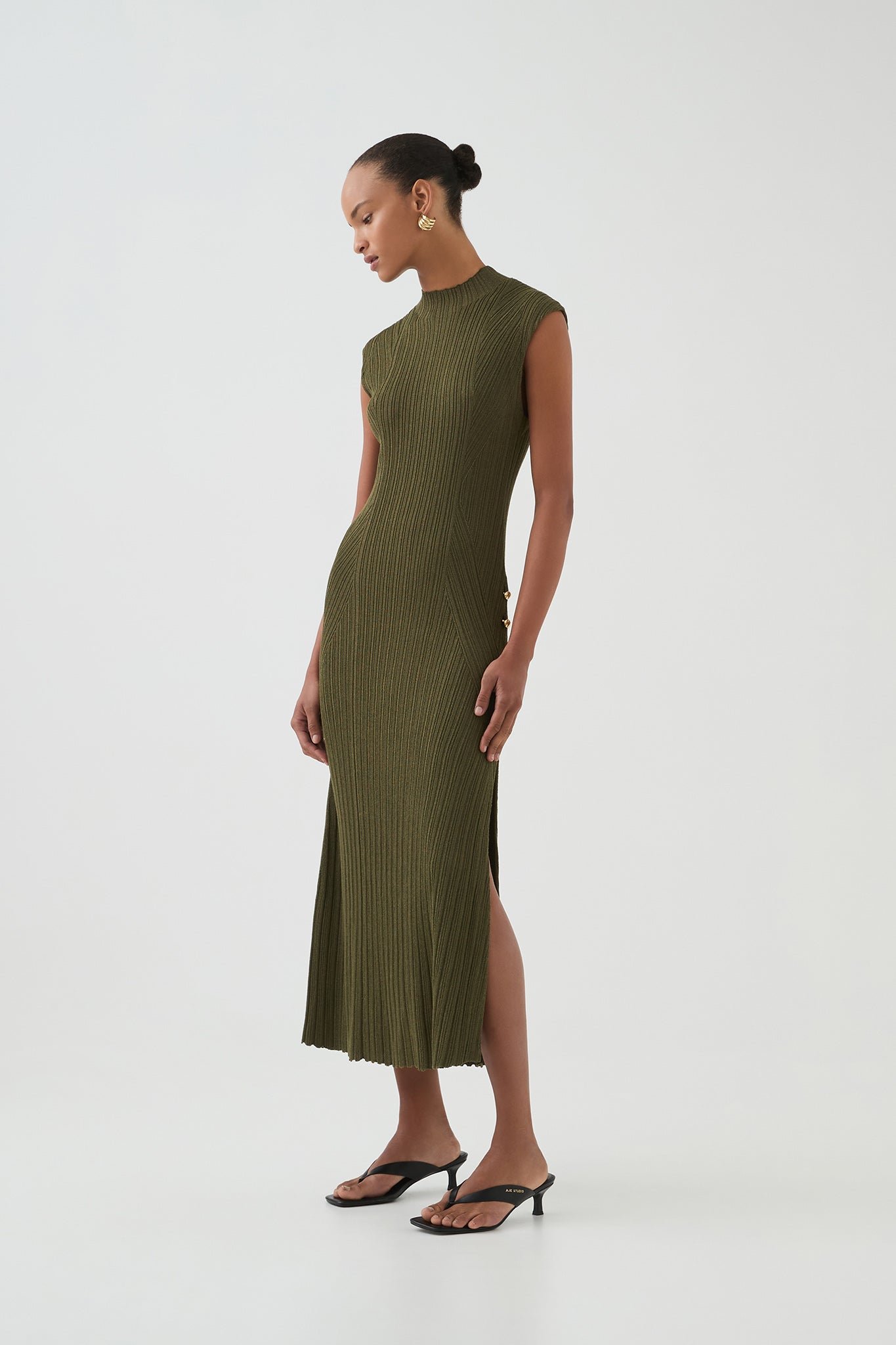 Leandra Knit Midi Dress | Metallic Khaki | Aje – Aje AU