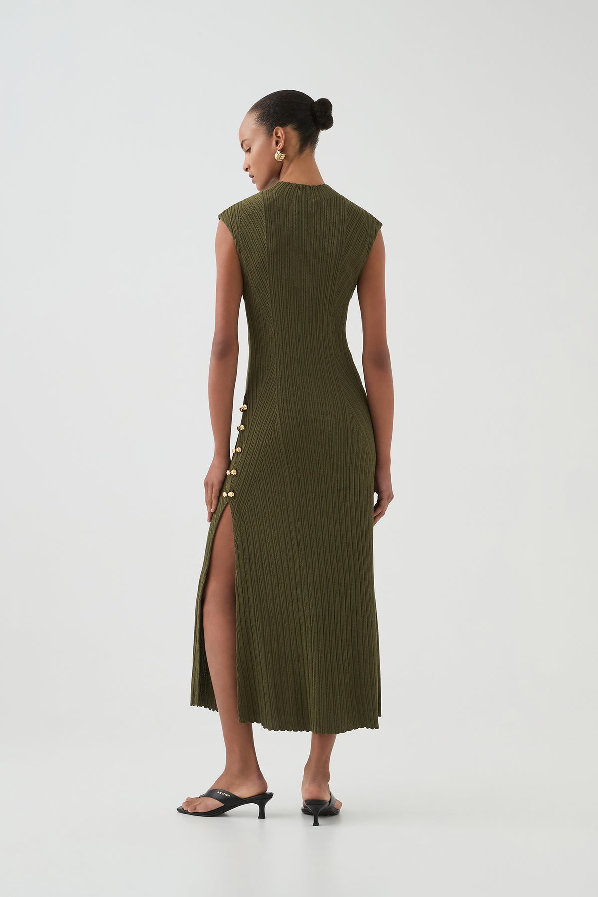 Leandra Knit Midi Dress | Metallic Khaki | Aje – Aje AU