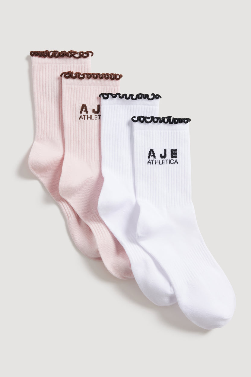 Frill Logo Socks 028 | White & Primrose Pink | Aje Athletica – Aje AU