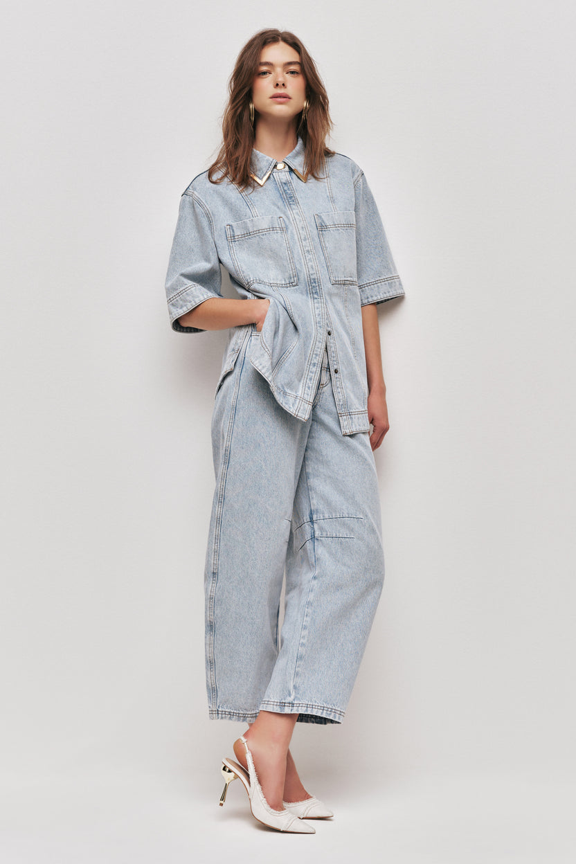 Amie Denim Short Sleeve Shirt | Light Wash Blue | Aje – Aje AU