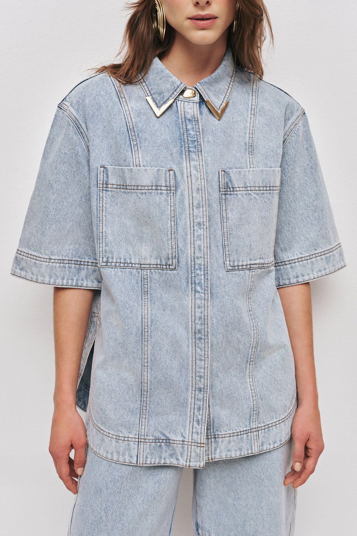 Amie Denim Short Sleeve Shirt | Light Wash Blue | Aje – Aje AU