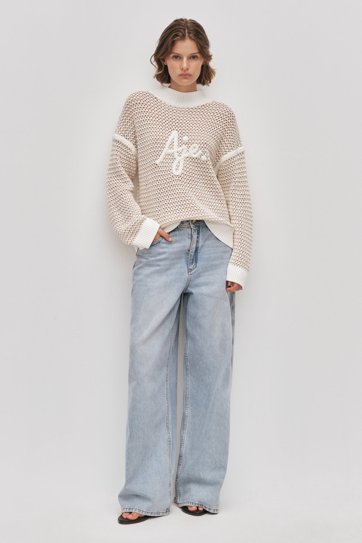Luciana Logo Knit Jumper | Sandstone & Ivory | Aje – Aje AU