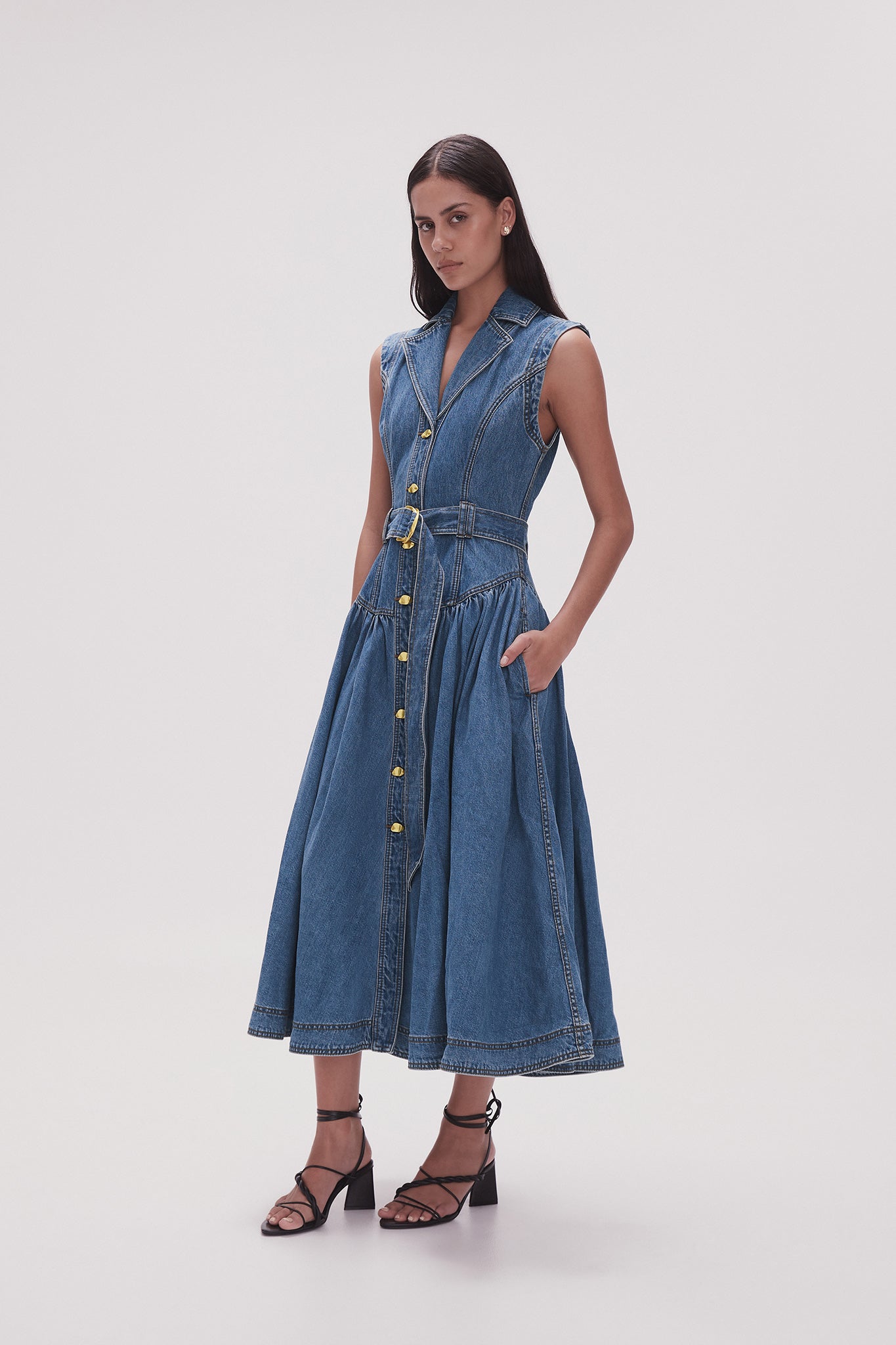Elena Belted Denim Midi Dress | 90's Wash | Aje – Aje AU