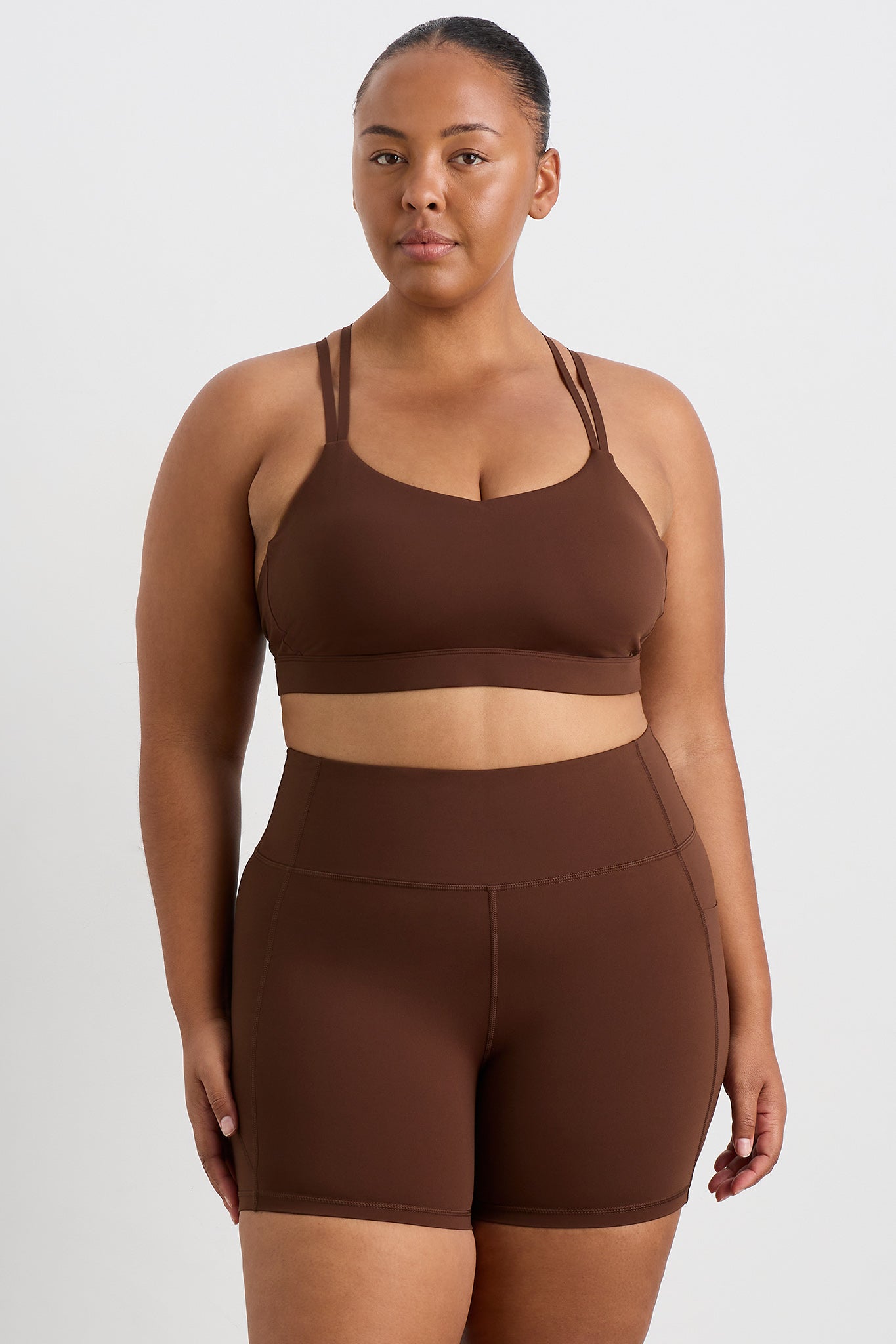 Double Strap Sports Bra 323 | DARK CHOCOLATE BROWN | AJE ATHLETICA – Aje AU