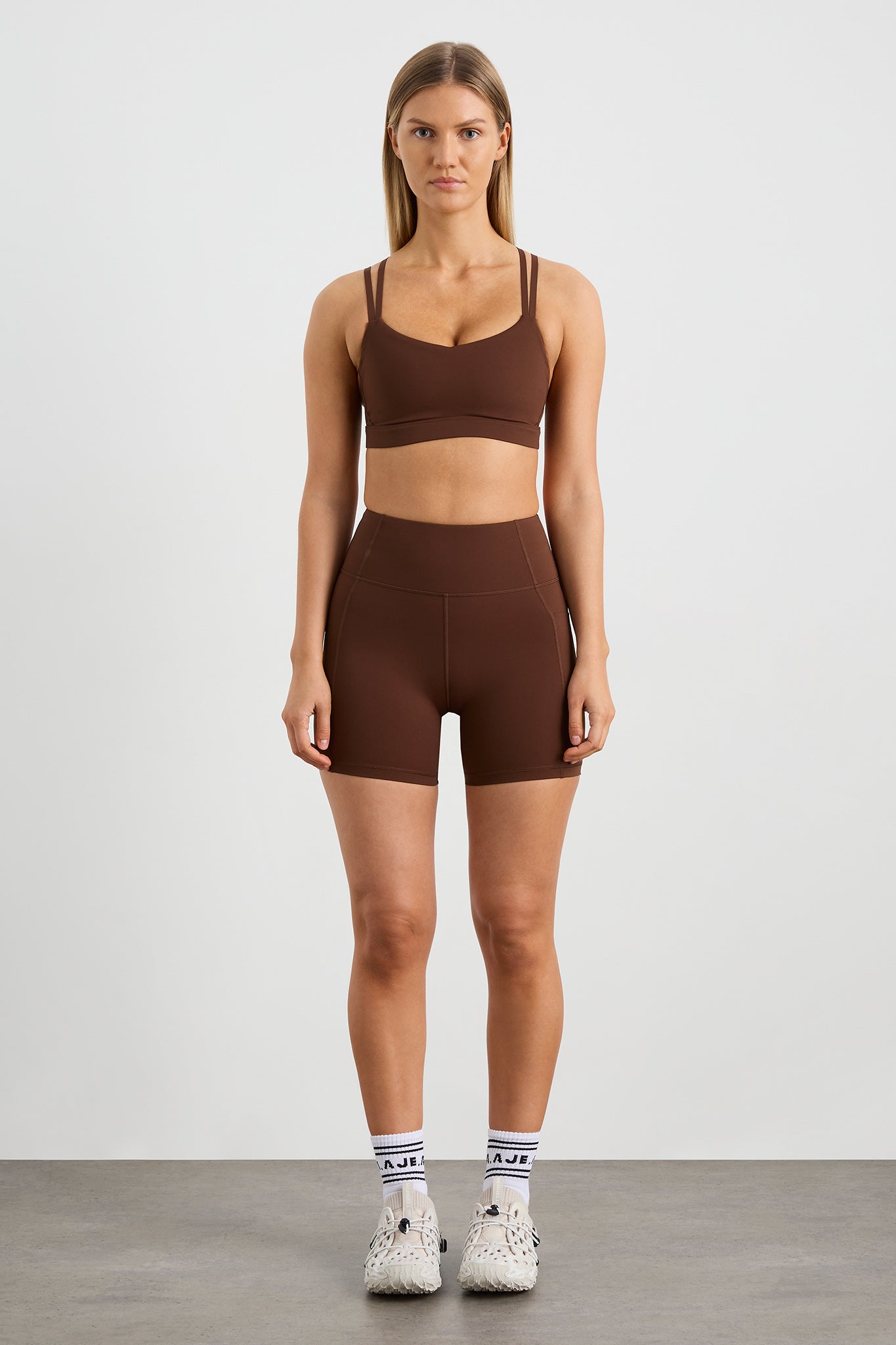Double Strap Sports Bra 323 | DARK CHOCOLATE BROWN | AJE ATHLETICA – Aje AU